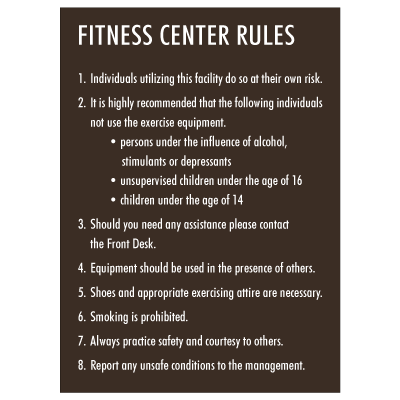 Howard Johnson Fitness Center Rules 16"w x 22"h